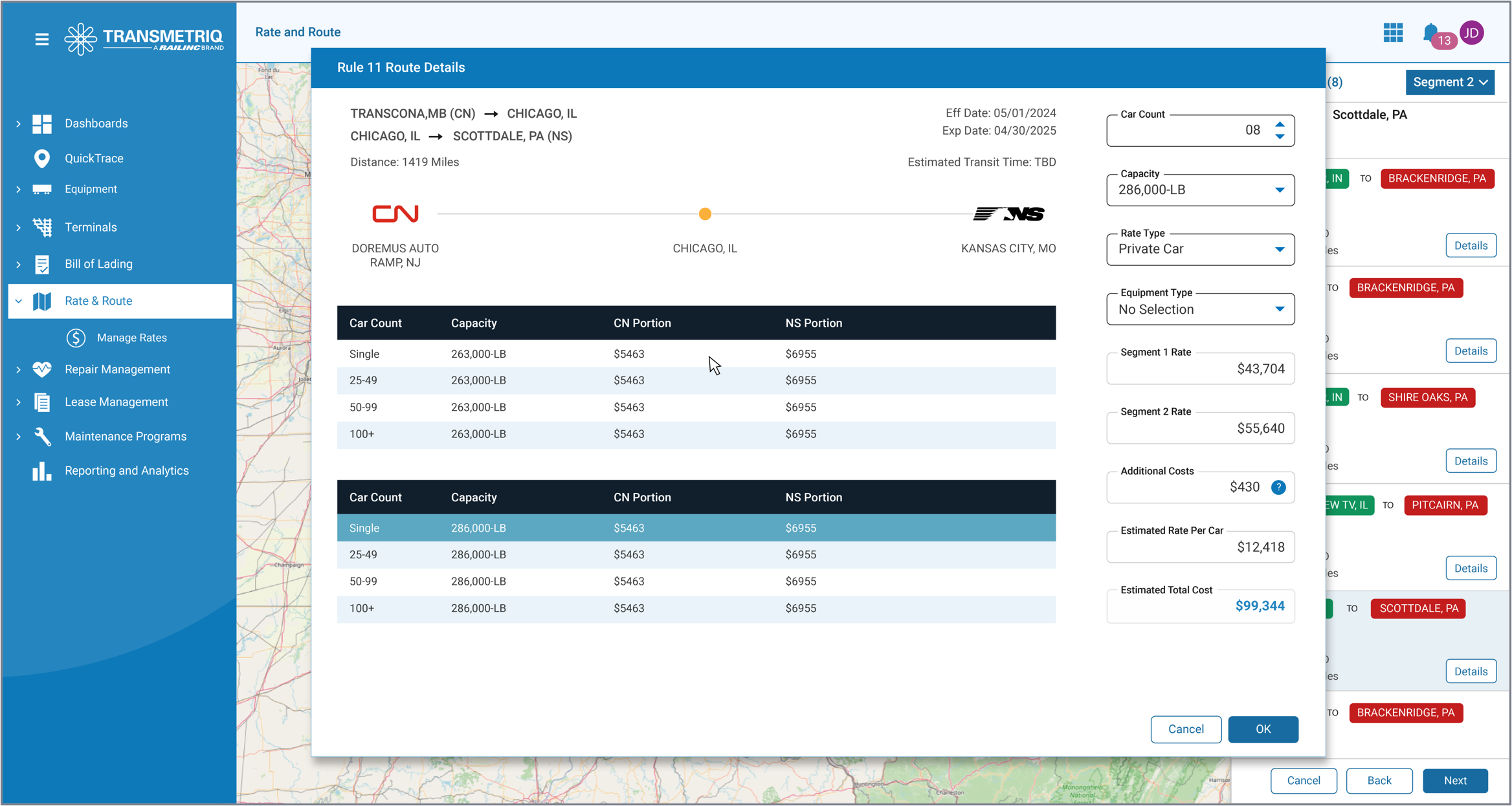 Rail Rate and Route Comparison